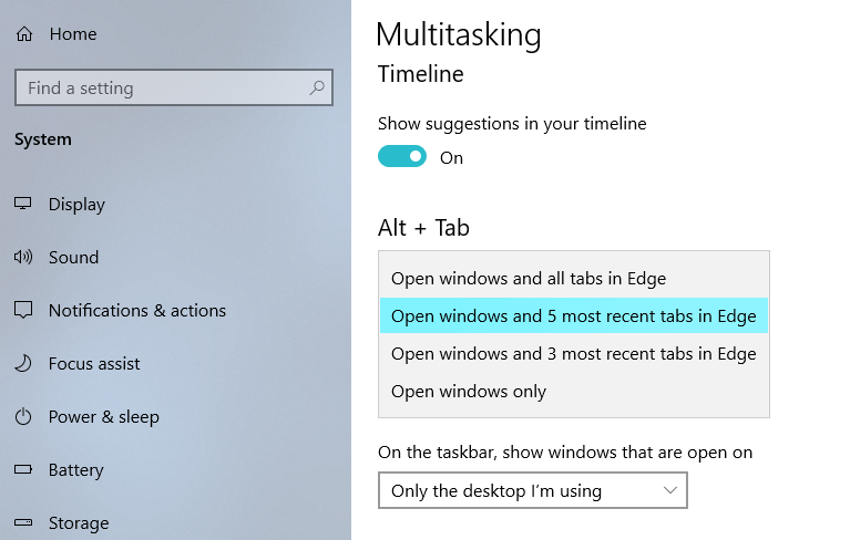 Microsoft Edge: Do Not Show Tabs in Alt+Tab
